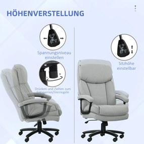 HOMCOM Velká vysoká kancelářská židle, nosnost 200 kg, robustní konstrukce, měkký potah, světle šedá