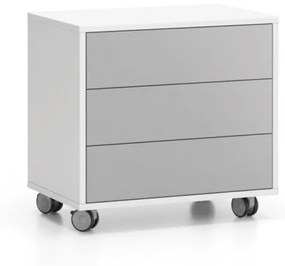 PLAN Pojízdná skříňka na kolečkách LAYERS, krátká, 3 zásuvky, 600 x 400 x 575 mm, bílá / šedá