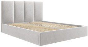 Světle šedá sametová dvoulůžková postel MICADONI Pyla 140 x 200 cm s úložným prostorem