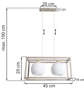 Závěsné svítidlo Eliza Cage, 2x bílé skleněné stínítko v kovovém rámu