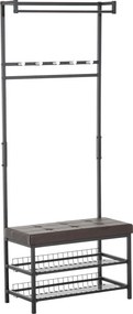 HOMCOM Věšák s lavicí Věšák na oděvy Kovové 2 botníky Sedák 72,5x35x180cm do předsíně a vstupní haly