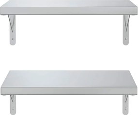 Nástěnné police 2 ks 50 x 30 cm stříbrné nerezová ocel 3214509