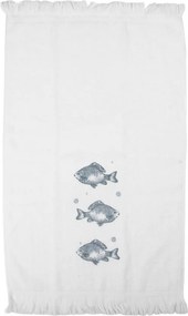 Bílý kuchyňský froté ručník s rybkami Fishes - 40*66 cm