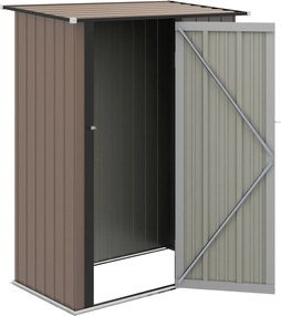 Zahradní domek Outsunny 1,07 m² 142x84x189 cm kovový exteriérový domek se zámkem a odvodňovacími otvory pro ukládání nářadí hnědý | Aosom