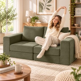 HOMCOM Pohovka 4-v-1 s funkcí spánku, rozkládací skládací pohovka, polštáře, 2místná, zelená
