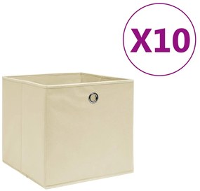 Úložné boxy 10 ks netkaná textilie 28 x 28 x 28 cm krémové