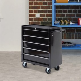 HOMCOM Vozík na nářadí Prázdný vozík na nářadí se 5 zásuvkami, 2 klíči, protiskluzovými rohožemi, skříňka na nářadí s rukojetí Černá
