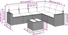 7dílná zahradní sedací souprava a podušky světle šedá polyratan 3219012