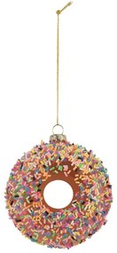 Skleněná vánoční ozdoba kobliha / donut s duhovou posypkou – 9x4 cm