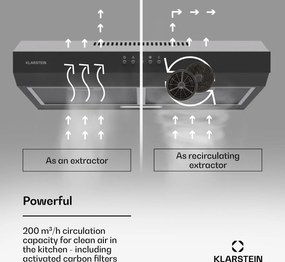Klarstein Contempo 60, digestoř, 60 cm, podskříňková, 200 m³/h, LED, akryl, nerezavějící ocel