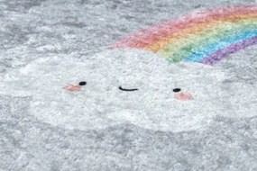 JUNIOR 52063.801 mycí kobereček Duha, mraky pro děti protiskluz - šedá