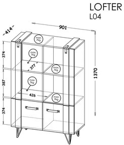 Komoda LOFTER 04 beton milleniu + dub wotan