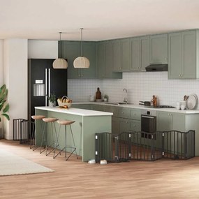 Zábrana pro psy s dvířky skládací 9 panelů černá 450 cm topol 3155597