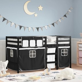 Dětská patrová postel se závěsy bílá a černá 80x200 cm borovice,  3283814