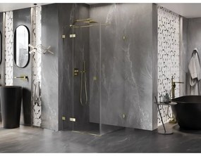 Mexen Lunar T, sklápěcí sprchový kout levý 120 x 120 cm, 8mm čiré sklo, zlatý profil, 834T-120-120-50-00-L