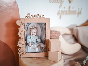 ČistéDřevo Dřevěný fotorámeček se jménem k narození dítěte