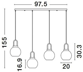 Nova Luce Závěsné svítidlo IRVINE čiré sklo černý kabel mosazný zlatý kov E27 4x12W