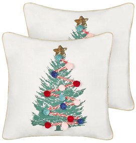 Sada 2 bavlněných polštářů vzor vánoční stromeček 45 x 45 cm bílé EPISCIA Beliani