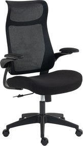 HOMCOM Ergonomická kancelářská židle se 3D opěrkami rukou, síťovaným opěradlem, S-formovaným opěradlem, opěrkou hlavy, funkcí naklápění, černá