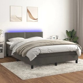 Box spring postel s matrací a LED tmavě šedá 140x200 cm samet,  3134346