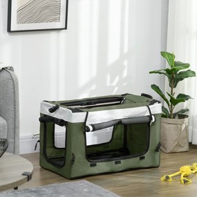 PawHut 2 v 1 kočárek pro psy, skládací pro psy a kočky do 10 kg, kočárek pro kočky s polstrováním, síťovými okny, dveřmi a úložným košíkem, tmavě zel…