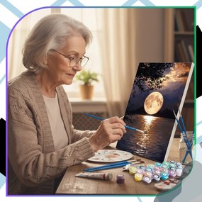 Camerazar Malování podle čísel s rámem, plátno 40 x 50 cm, Zlatý měsíc nad jezerem