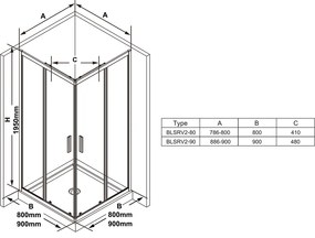 Ravak - Sprchový kout rohový posuvný čtyřdílný, 90 cm - lesklý Alubright, transparentní sklo