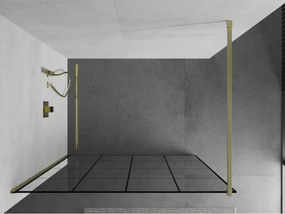 Mexen Kioto, sprchová zástěna Walk-In 150 x 200 cm, 8mm čiré sklo černý vzor, ​​zlatý matný profil, 800-150-101-55-77