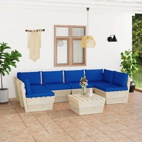vidaXL 7dílná zahradní sedací souprava z palet + podušky smrkové dřevo [3063595] Barva: Modrá