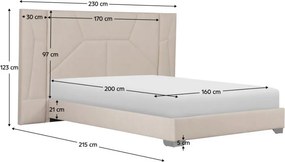 Postel ALTESA 160x200 s roštem a LED osvětlením, béžová Velvet látka Kondela 0000408415
