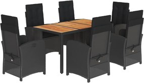 7dílný zahradní jídelní set s poduškami černý polyratan 3212235