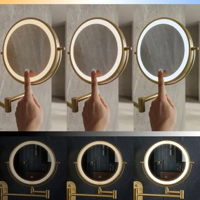 Rea Kosmetické zrcadlo ⌀20 cm s regulovatelným LED osvětlením HOM-70001 Gold Old - kartáčovaná zlatá