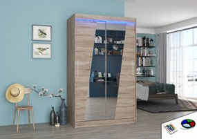 ADRK Furniture Posuvná skříň se zrcadlem a LED osvětlením TEXAS 120 ADRK-SW-TEX-T-120+L