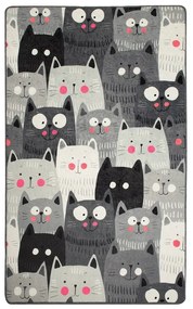 Šedý dětský protiskluzový koberec Conceptum Hypnose Cats, 140 x 190 cm