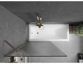 Mexen Next, vanová zástěna 1-křídlová 90 x 150 cm, fixní křídlo, 6 mm sklo s pruhy, zlatý lesklý profil, 895-090-000-00-09-50