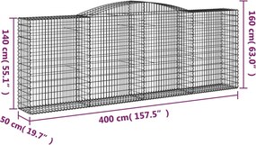 Klenuté gabionové koše 8 ks 400x50x140/160cm pozinkované železo 3147028