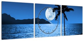 Obraz - Měsíc nad mořskou hladinou (s hodinami) (90x30 cm)
