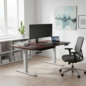 Výškově nastavitelný stůl OfficeTech D, 120 x 80 cm, šedá podnož, wenge