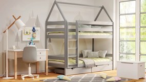 BabyBeds Dětská patrová postel DOMEČEK Velikost postele: 160x80 cm, Barva postele: Modrá, Úložný prostor: Přistýlka