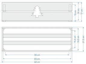 AMADEA Dřevěný vánoční truhlík se stromečkem tmavý, uvnitř s černou fólií, 62x21,5x17cm, český výrobek