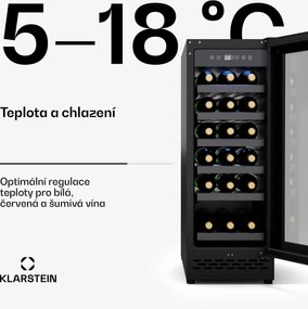 Klarstein Vinovilla 18 Uno vinotéka, 1 chladicí zóna, 18 lahví, dřevěné police, 5-18 °C