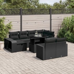 11dílná zahradní sedací souprava s poduškami černá polyratan 3276501