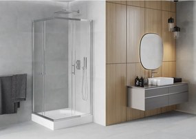 Mexen Rio, čtvercový sprchový kout 90 x 90 cm, 6mm čiré sklo, chromový profil + bílá sprchová vanička RIO, 860-090-090-01-00-4510