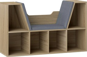 HOMCOM Moderní design 2-v-1 Knihovna s lavičkou s 6 přihrádkami a 3 polštáři Dub šedý 102D x 30Š x 61V cm | Aosom