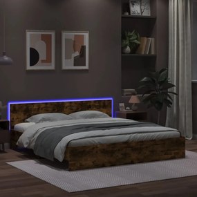 Rám postele s čelem a LED osvětlením kouřový dub 200 x 200 cm - Default Title