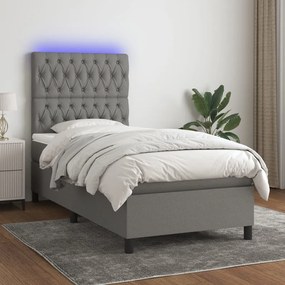 Box spring postel s matrací a LED tmavě šedá 90x190 cm textil