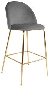 OnaDnes -20% Nordic Living Šedá sametová barová židle Anneke se zlatou podnoží 76 cm