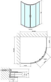 Polysan Polysan, EASY LINE čtvrtkruhová sprchová zástěna 800x800mm, L/R, čiré sklo, EL2515