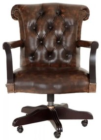 Indický nábytek - Kancelářská židle Chesterfield Court z pravé hovězí kůže Whisky Whisky