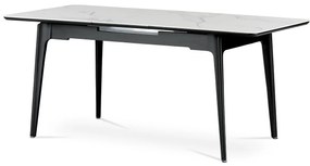 AUTRONIC Jídelní stůl 140+40x80 cm, keramická deska bílý mramor, masiv, černý matný lak